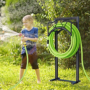 Water Hose Holders for Outside - Garden Hose Holder Freestanding,Metal Hose Stand with 4 Spikers,Hose Hanger Free Standing,Outdoor Garden Hose Reel Heavy duty,Holds 150-feet Hose,Black