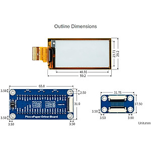 2.13inch Flexible E-Paper Module for Raspberry Pi Pico, 212×104 Pixels Black/White E-Ink Display SPI Interface Support Partial Refresh Low Power, Wide Viewing Angle