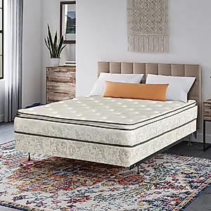 Mattress Comfort Comfort 10-Inch Medium Pillowtop Innerspring Mattress and 8" Wood Traditional Box Spring/Foundation Set with Frame, Queen, Beige
