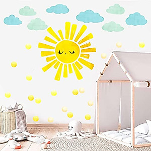 Watercolor Sun and Clouds Wall Decals Polka Dots Decal Clouds Wall Stickers Peel and Stick Sun Wall Stickers for Kids Nursery Bedroom Living Room Decor