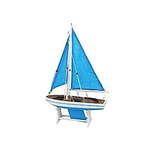 Handcrafted Nautical Decor Wooden It Floats 12" - Light Blue wtih Light Blue Sails Floating Sailboat Model