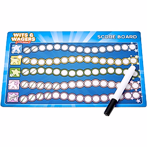 Mattel Games Wits & Wagers Board Game Family Edition for Kids and Adults with Dry Erase Boards, Markers & Question Cards