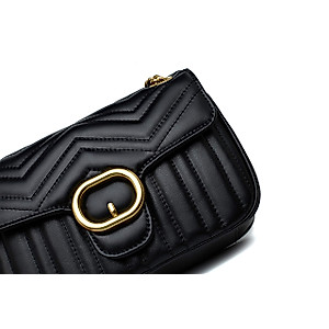 Women Genuine Leather Shoulder Bag Ladies Fashion Clutch Purses Quilted Crossbody Bags With Chain - Black