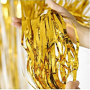 2PCS Party Decoration Backdrop 3.28 * 6.63 Feet Foil Fringe Curtain Tinsel Streamer Photo Backgrounds Hanging Decorations for Baby Shower Gender Reveal Birthday Wedding Themed Party Supplies Gold
