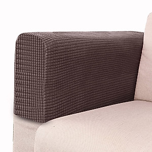 VOSAREA Arm Covers for Sofa 2pcs Chair Arm Protectors Sofa Armrest Cover Universal Sofa Armchair Slipcovers Recliner Chair Arm Cover for Home Office (Dark Coffee) Couch Armrest Covers
