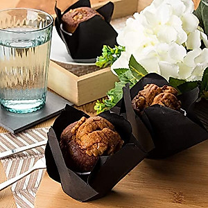 100 Piece Black Tulip Cupcake Liners Set for Wedding Receptions, Birthday Parties, Graduation Celebrations, Baby Showers, Medium Baking Wrappers (2 x 3.5 Inches)