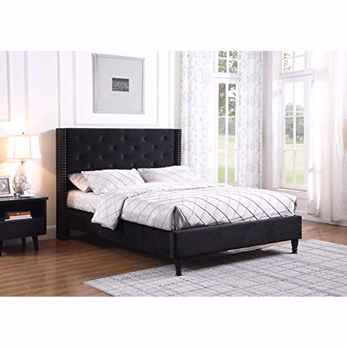 Home Life furBed00007_Suede_Queen_Black Platform Bed