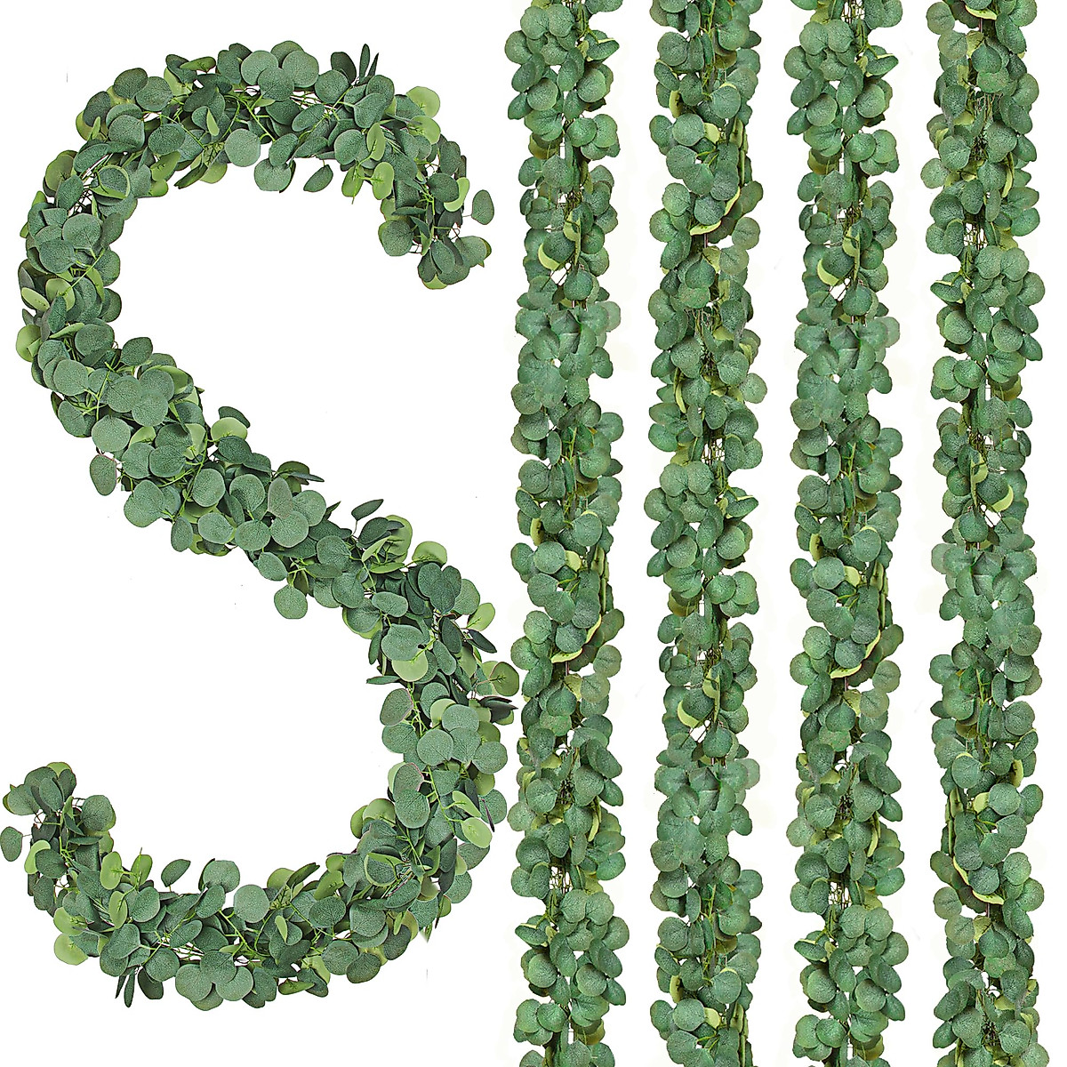 CQURE 20Pcs Eucalyptus Garland,Artificial Eucalyptus Leaves Faux Eucalyptus Garland Bulk Greenery Leaf Garland Table Runner Wreath Vines for Wedding Party Table Fireplace Bedroom Wall Room Decor