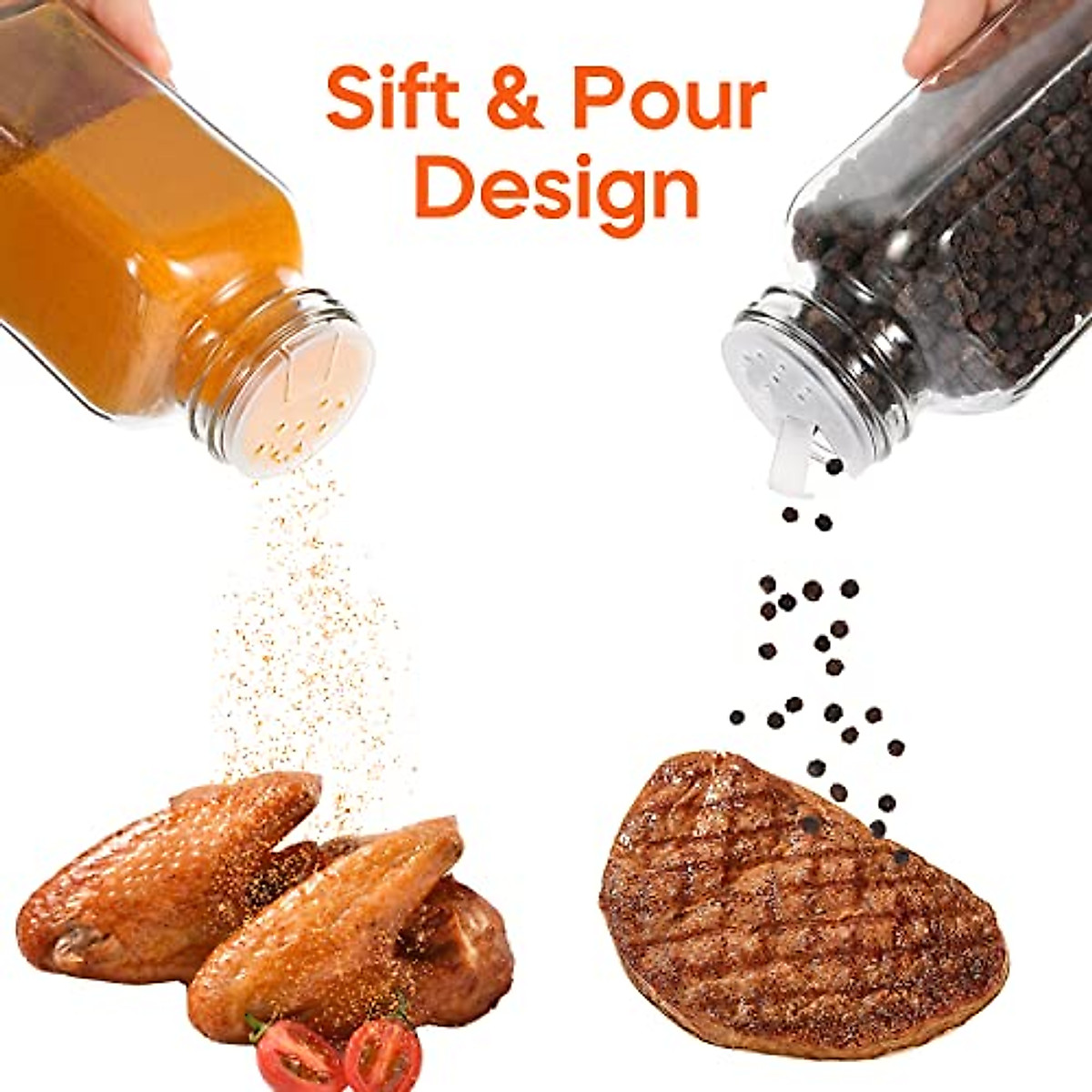 16 Pack 6 oz Glass Spice Jars with 80 Black Labels,180ml Empty Square Spice Containers Seasoning Bottles with Silver Caps and Shaker Lids for Kitchen Storage(Chalk Marker,Funnel and Brush include)