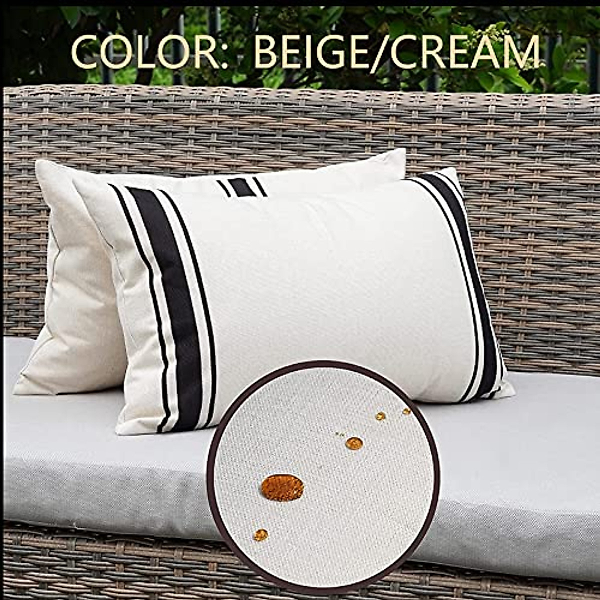 ONWAY Outdoor Pillow Covers Waterproof 12X20 Set of 2 Lumbar Throw Pillow Cover Beige and Black Striped Outdoor Pillows for Patio Furniture