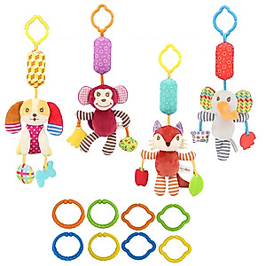 SHLOYIRE Baby Stroller Rattle Toy, Soft Baby Rattle Toys, Hanging Rattle Clip On Car Seat and Baby Stroller for Infants, Sensory Plush Animal Toys for Newborn Baby Girls and Boys (12 Pcs A)