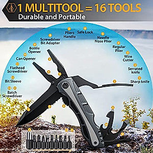 Gifts for Men Grill Scraper BBQ and Multitool 16 Tools Survival Kit - Christmas Stocking Stuffers Women Men
