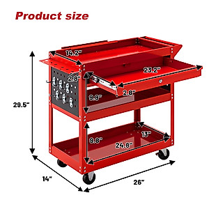 SILVEL 3 Tier Rolling Tool Cart, 330 LBS Capacity Heavy Duty Utility Cart, Industrial Commercial Service Tool Cart, Tool Organizer with Wheels, Storage Drawer, Design for Garage, Warehouse&Repair Shop