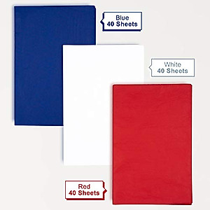 Whaline 120 Sheet Tissue Paper Crepe Paper White Blue Red Gift Wrapping Paper American Flag Colors Wrap Tissue Paper Independence Day Paper for July Veterans Day Art Crafts 4th of, 15 x 20 Inch