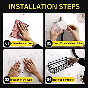 Ulogu Shower Caddy, Shower Shelf for Inside Shower 4 Pack Adhesive Shower Shelves with 2 Shower Racks, 2 Soap Holders, 6 Hooks, 1 Razor Hook, Rustproof Wall Mounted Bathroom Shower Storage