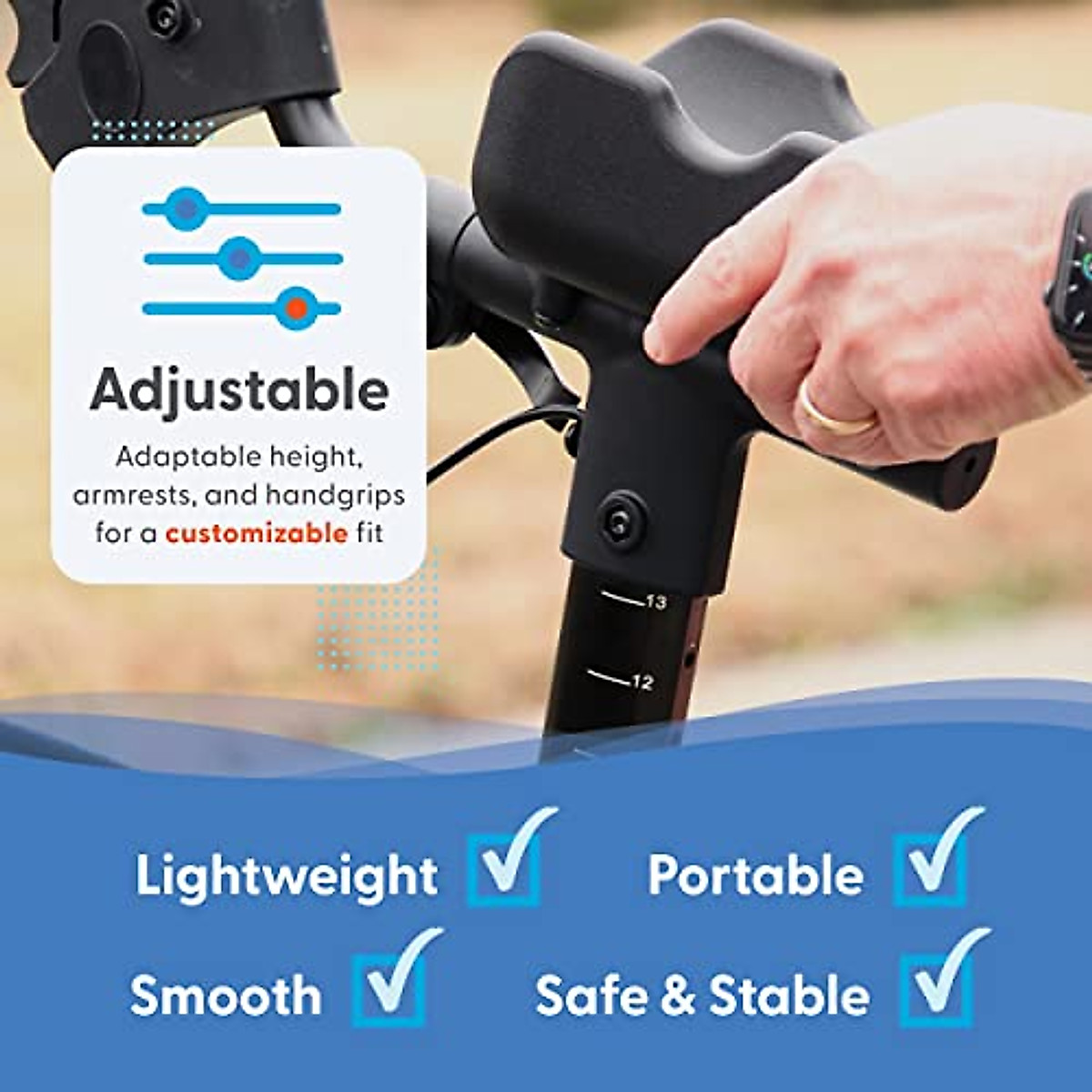 So Lite Glide Backsaver Rollator Walker - Upright Walkers for Seniors with Seat and Armrest - Stand Up Rolling Walker (Black)