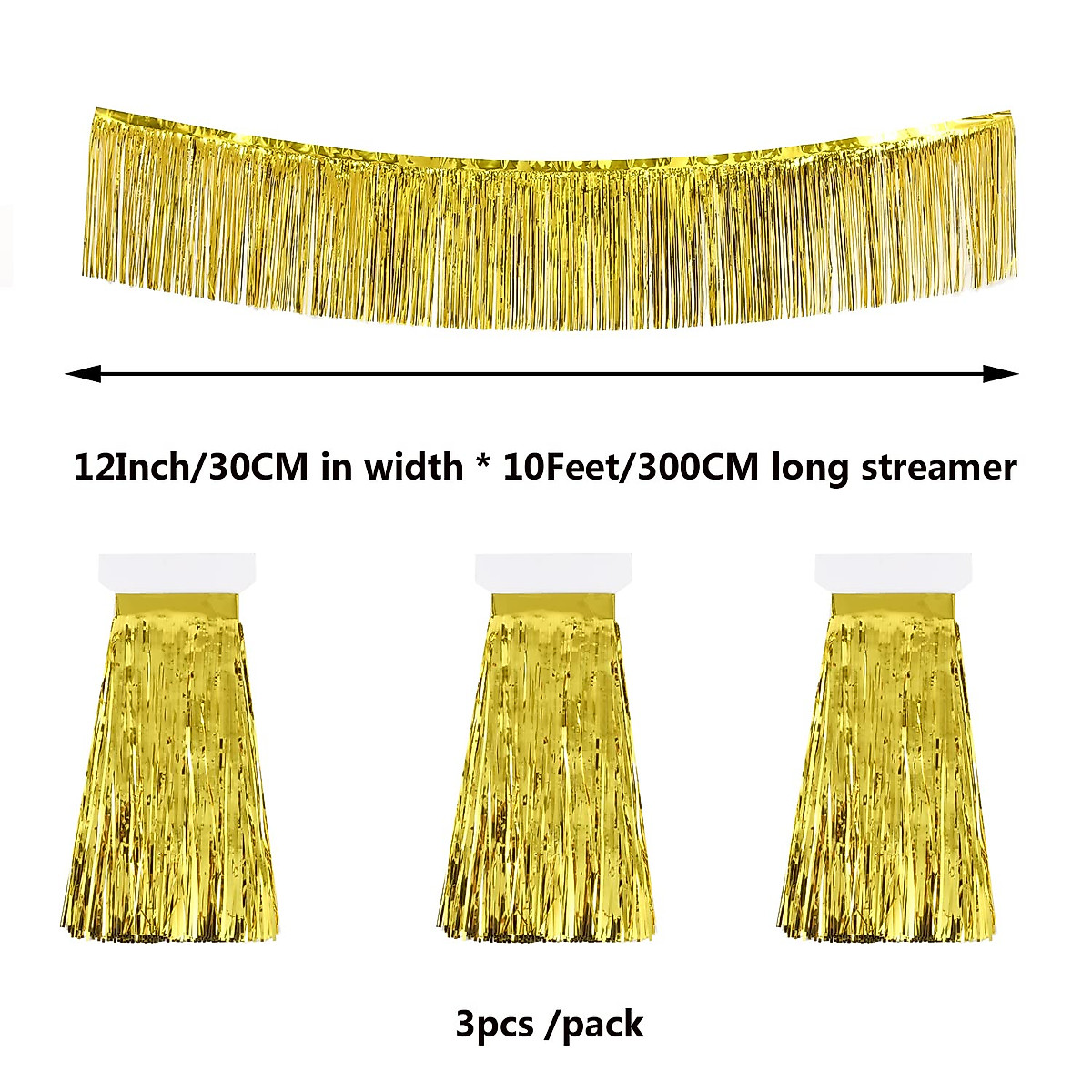 KADUOS 3 Packs 10 Feet Foil Fringe Garland Gold Streamers for Birthday Graduation Banner Disco Party Decorations