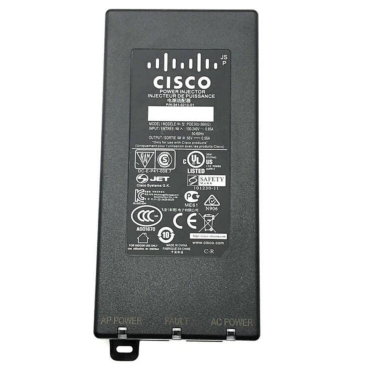 Genuine 56V 0.55A AC Adapter Compatible with Cisco AIR-PWRINJ4= DPSN-35FB A POE30U-560 341-0212-01 Aironet 1041 1042 1141 1142 1250 1252 1260 3500 3501 3502 3602 AP1142 1252AG Power Ethernet Injector