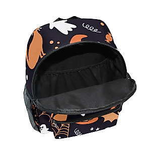 Glaphy Custom Kid's Name Backpack, Halloween Orange Black Cats Pumpkin Bats Ghosts Toddler Backpack for Daycare Travel, Personalized Name Preschool Bookbags for Boys Girls