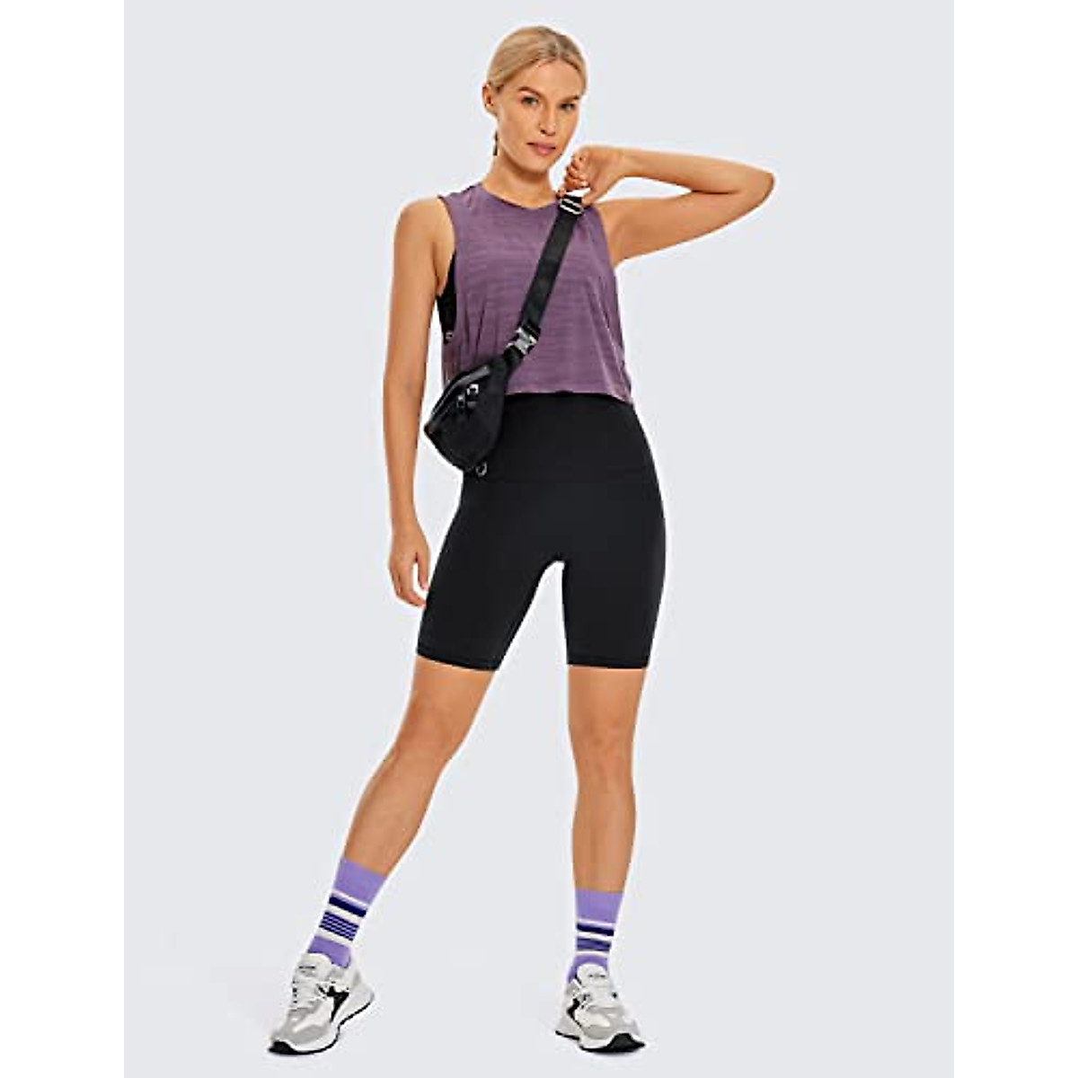 CRZ YOGA Women's Butterluxe Super High Waisted Biker Shorts 8 Inches - Over Belly Workout Yoga Short Leggings Black Small