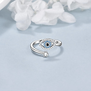 VONALA Evil Eye Rings 925 Sterling Silver Evil Eye Fidget Rings for Anxiety Evil Eye Spinner Rings for Women Anti Stress Mood Worry Rings Mother‘s Day Gifts