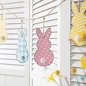 glitzhome 72''L Easter Metal Bunny Garland, Easter Wall Hanging Decor Jute Banner for Indoor Outdoor Mantle Door Festive Party Home School Decorations