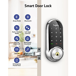 Hugolog Smart Lock,Keyless Entry Door Lock,Keypad Smart Door Lock,Smart Deadbolt Lock,Electronic Door Lock with Keyless Deadbolt,Bluetooth Digital Door Lock for Home,Airbnb,Garage