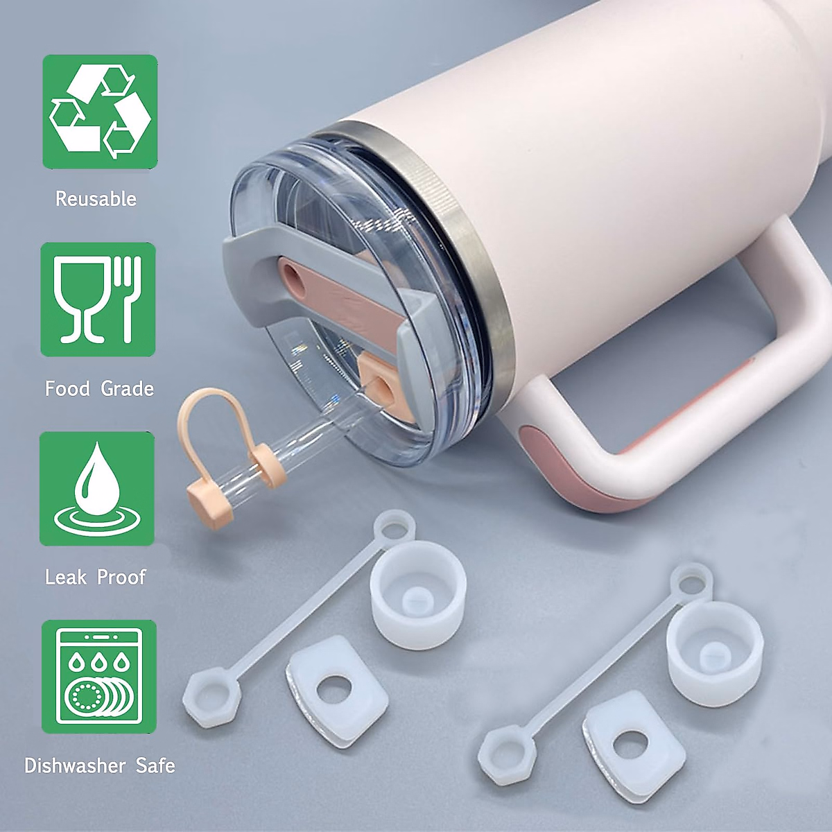 12pcs Silicone Spill Proof Stopper Set, Compatible with Stanley Cup 40 oz 30 oz Quencher H1.0&2.0, Stanley Cup Accessories, with Fix Leak Stopper, Lid Spill Plug and Straw Cover Cap