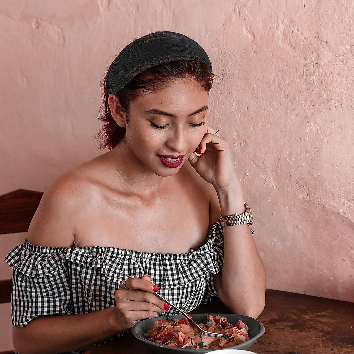 ACO-UINT Hairband, Boho Style Non-slip Wide Headband with Teeth, Fabric Headbands for Women's Hair, Large Head Bands for Women, Black (1 Count Pack of 1), Hair Accessories for Women Girls