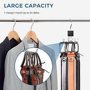 Belt Hanger, Belt Organizer for Closet 360° Rotatable Max 48 Belt Storage Rack Space Saving Closet Organizers and Storage for Belt, Bra, Tank Top, Tie, Scarf, Purse 2Pcs