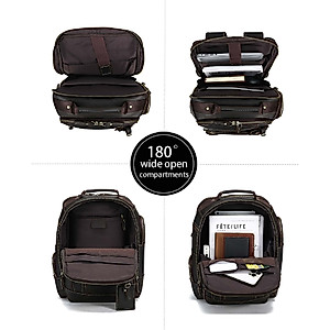 Taertii Mens Full Grain Genuine Leather 15.6 Laptop Backpack Large Capacity Weekender Overnight Camping Travel Rucksack 30L