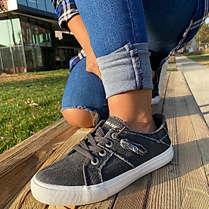 JENN ARDOR Slip-On Sneakers Women's Walking Shoes Dressy Casual Canvas Sports Tennis Loafers Retro Fashion Comfy Cute Zipper Decor Flats Dark Grey