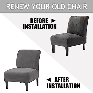 UCCONO Armless Accent Chair Slipcovers, Thick Velvet Slipper Accent Chair Covers Hotel Oversized Big Chairs, Removable Furniture Protector with Elastic Bottom, Machine Washable (Grey)