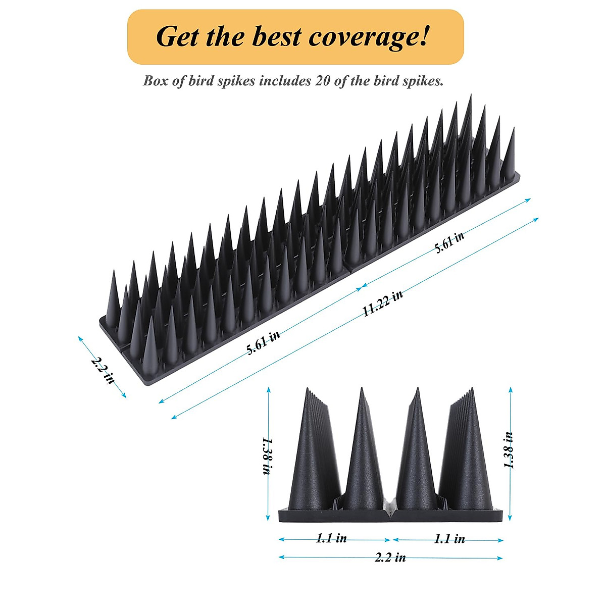 Bird Spikes, 20 Pack Pigeon Spikes, High Thorn Bird Spikes for Outside, Bird Deterrent for Small Bird Cat Squirrel, Easy Installation Bird Deterrent Spikes use for Balcony Courtyard Outdoor Roof