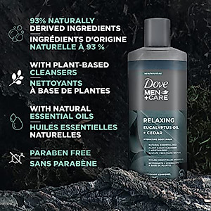 Dove Men+Care Body Wash for a refreshing shower experience Eucalyptus Cedar Body Wash for Men, 18 Fl Oz (Pack of 4)
