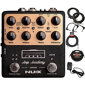 Briskdrop NUX NGS-6 Amp Academy Amp Modeler Guitar Pedal - Bundle with 2 Instrument, 2 Patch, 1/4'' TRS and XLR Cables, Brown,Red