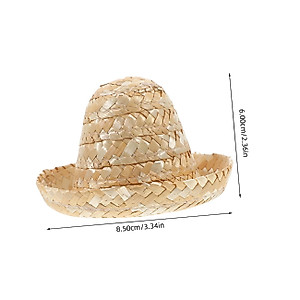 CIMAXIC 2pcs Straw Hat Mini Mexican Hat Tiny Pet Hat Stuffed Animals Hat Bottle Caps Tiny Woven Hats Tiny Hat Ornament DIY Accessories Small Hat Decoration Tiny Hats for Dolls Khaki