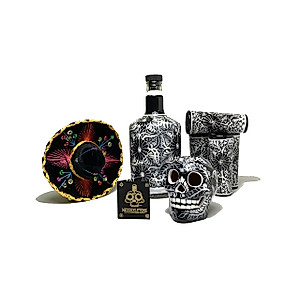 Tequila Decanter Set, Liquor Decanter with Shot Glasses and Mexican Sombrero, Hand-painted Decanter, Skull Decanter, Bar Decoration, Unique Tequila Gift, Gift For Dad, (Black Decanter Set)