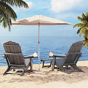 Qsun Adjustable Backrest Folding Adirondack Chair with Ottoman & 2 Cup Holders, HIPS Weather Resistant Adirondack Chair, Outdoor Fire Pit Chair for Beach, Pool, Deck, Porch, Yard, Lawn, Grey