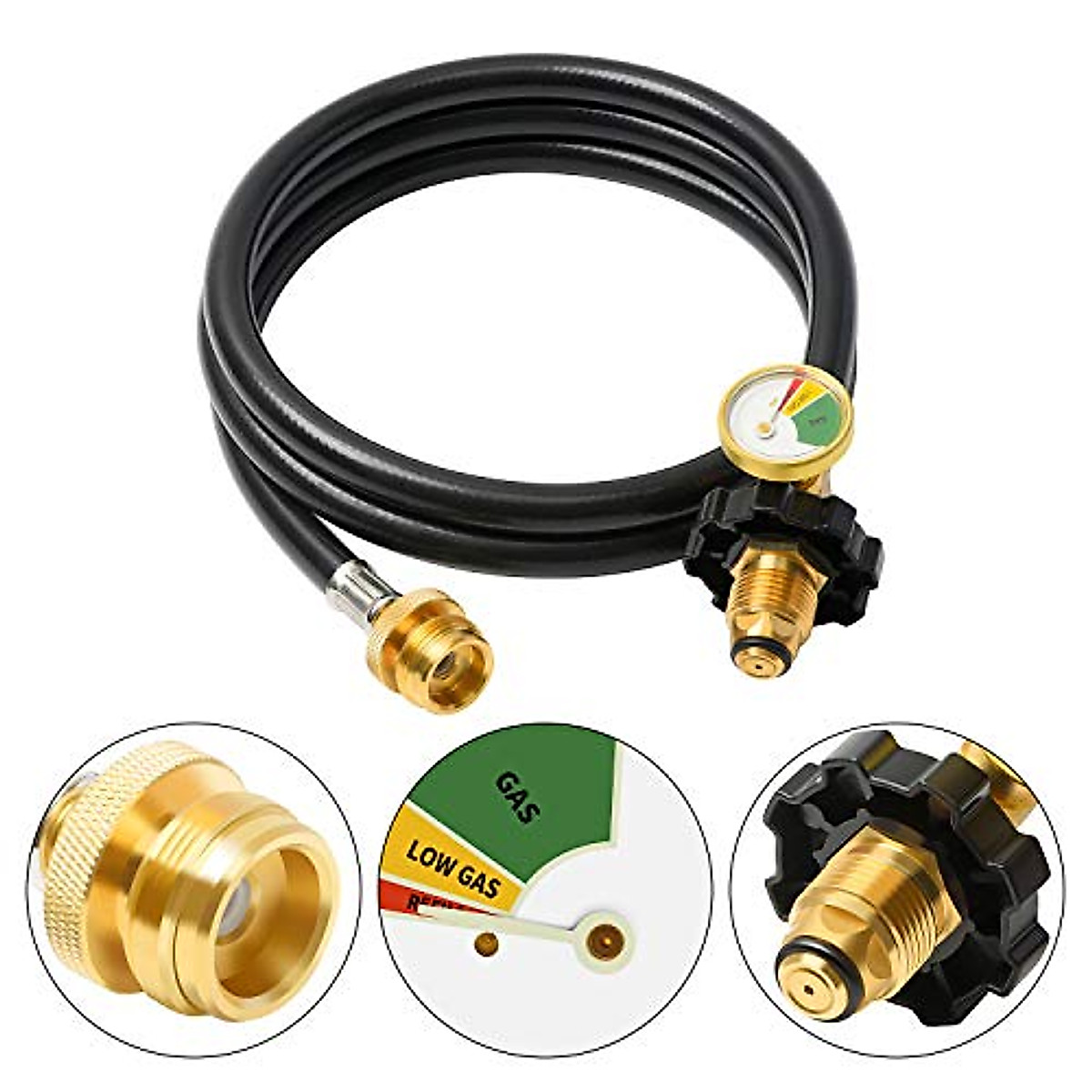 Generep 5FT Propane Hose Adapter 1lb to 20lb with Gauge, Converts Coleman Roadtrip Portable Grill, Buddy Heater, Tabletop Grill to LP Cylinder POL Connection