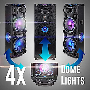QFX PBX-1212 Bluetooth Rechargeable Dual 12” Woofer with 1” Tweeter Speaker System with Microphone Input, Guitar Input, Aux Input, USB Port, SD Card Port, TWS, Recording, FM Radio, LED Party Lights