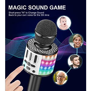 Karaoke Microphone for Kids Adults, Wireless 4 in 1 Handheld Bluetooth Microphone with LED Lights, Portable Smartphone Speaker Boys Girls Singing Toys for Home KTV Outdoor Christmas Birthday Party