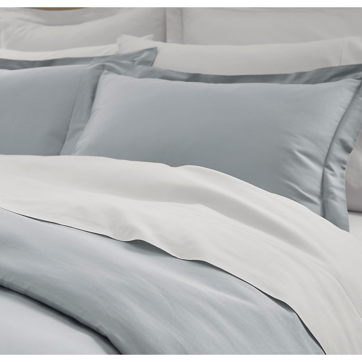 BOLL & BRANCH Percale Hemmed Duvet Set - King/Cal King, Mineral - Luxury 100% Organic Cotton - 1 Duvet Cover, 2 Shams - Crisp, Naturally Cooling Weave