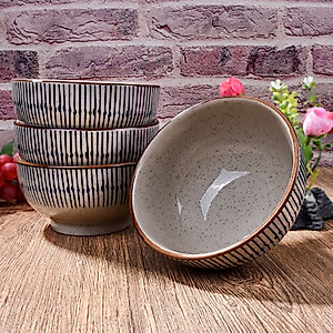 LMRLCS Rice Bowls Set of 4, Japanese Ceramic Rice Bowl, Cereal Bowl Serving Soup, Rice, Snacks, Sauces, Japanese Hand Painted Vintage Underglaze Ceramic