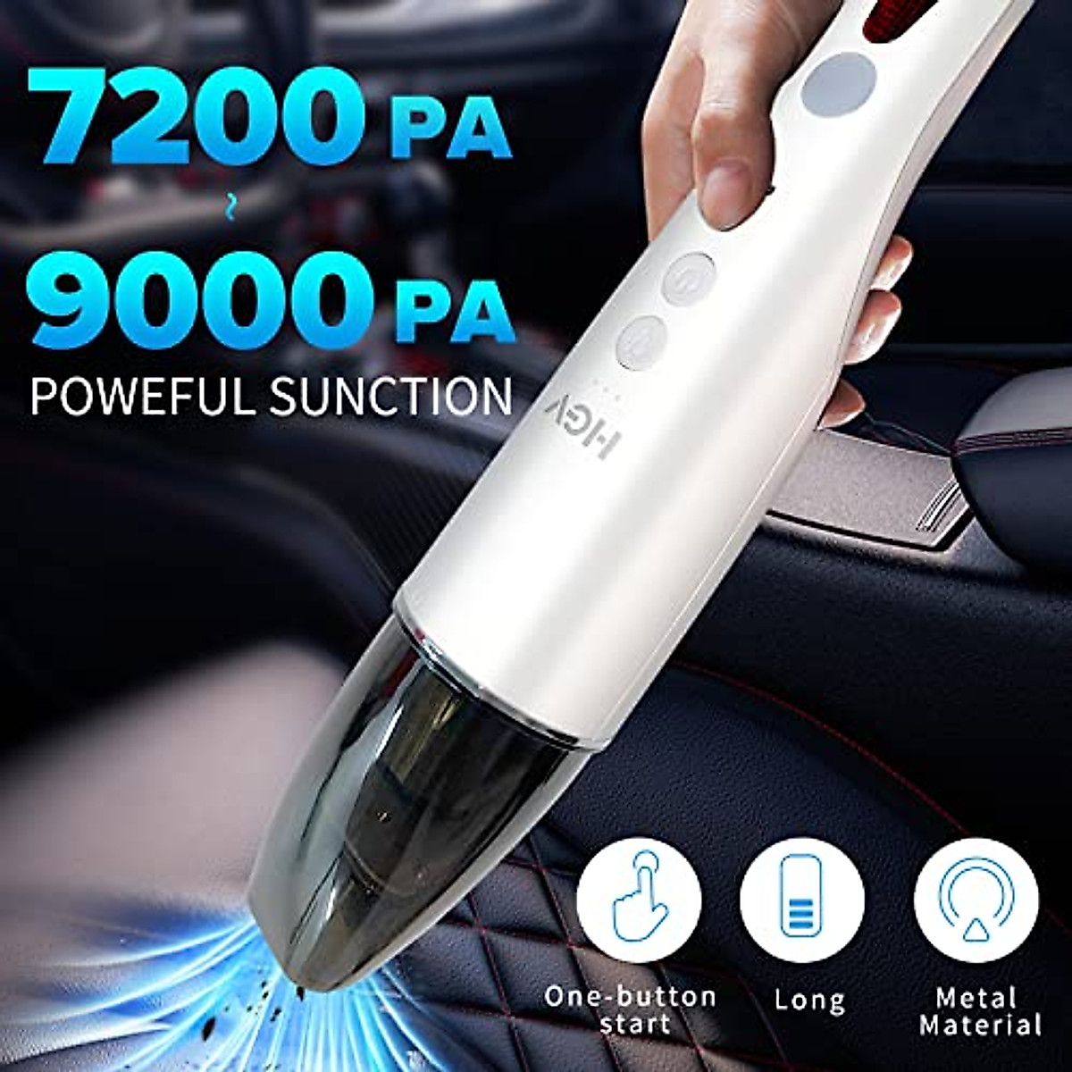 DQR HGV Handheld Mini Car Vacuum Cleaner Absorbing Pressure 150W 15000pa Rechargable in-car HEPA Filtration Car Vacuum (White)