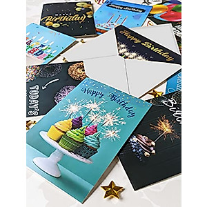 100 Happy Birthday Cards in Bulk with Envelopes, Stickers and Generic Birthday Greetings Inside – Large 5x7 Inches, 20 Unique Designs Notes, Thick Cardstock, Matte Finished in a Sturdy Box