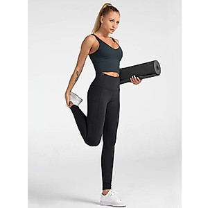 Dragon Fit High Waist Yoga Leggings with 3 Pockets,Tummy Control Workout Running 4 Way Stretch Yoga Pants Black, M