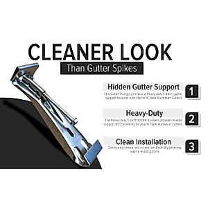 Hidden Gutter Hangers 5 Inch with a Pre-Inserted Rust Resistant Screw - Heavy Duty Rain Gutter Brackets Fastener with Clip for 5" K-Style Aluminum Gutters - Easily Repair Sagging Gutters - 50 Pack