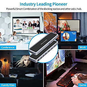 USB C to Dual HDMI Adapter，12 in 1 USB C Docking Station Dual Monitor with DP，USB3.0 Port, PD Charger, Gigabit Ethernet SD/TF Card Reader and Mic/Audio for MacBook Air Pro and More Type C Devices