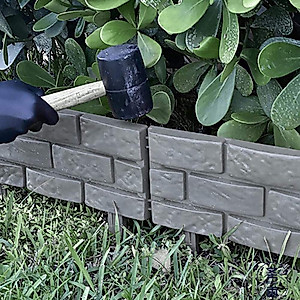 Hidyliu Set of 4 paving stones, garden palisade flower bed edging, paved stone effect, lawn edging granite, plant decoration, 45 cm x 29.5 cm (L x H), for lawn or patio (grey)